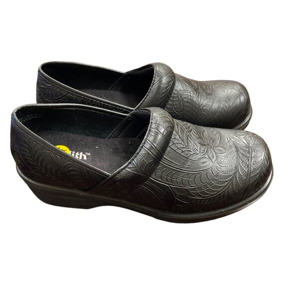 Judith | Shoes | Judith Womens Tooled Black Work Clogs Size 75 Slip ...